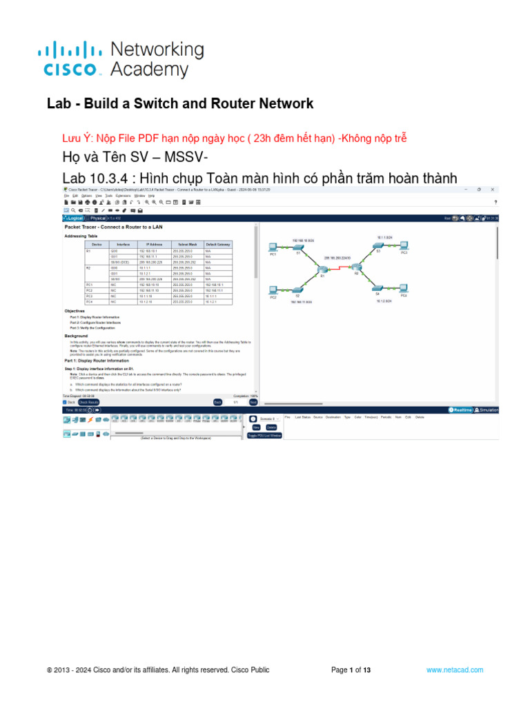 10.4.4 Lab - Build A Switch and Router Network | PDF | Router (Computing) | Ip Address
