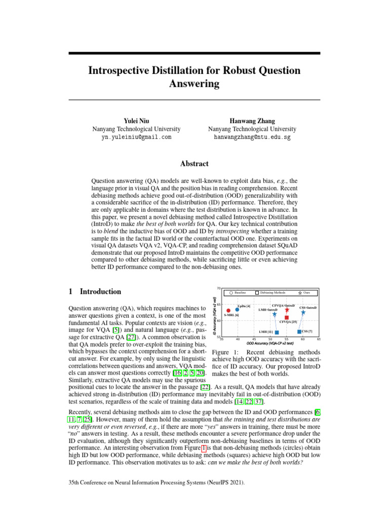Introspective Distillation for Robust Question Answering | PDF ...
