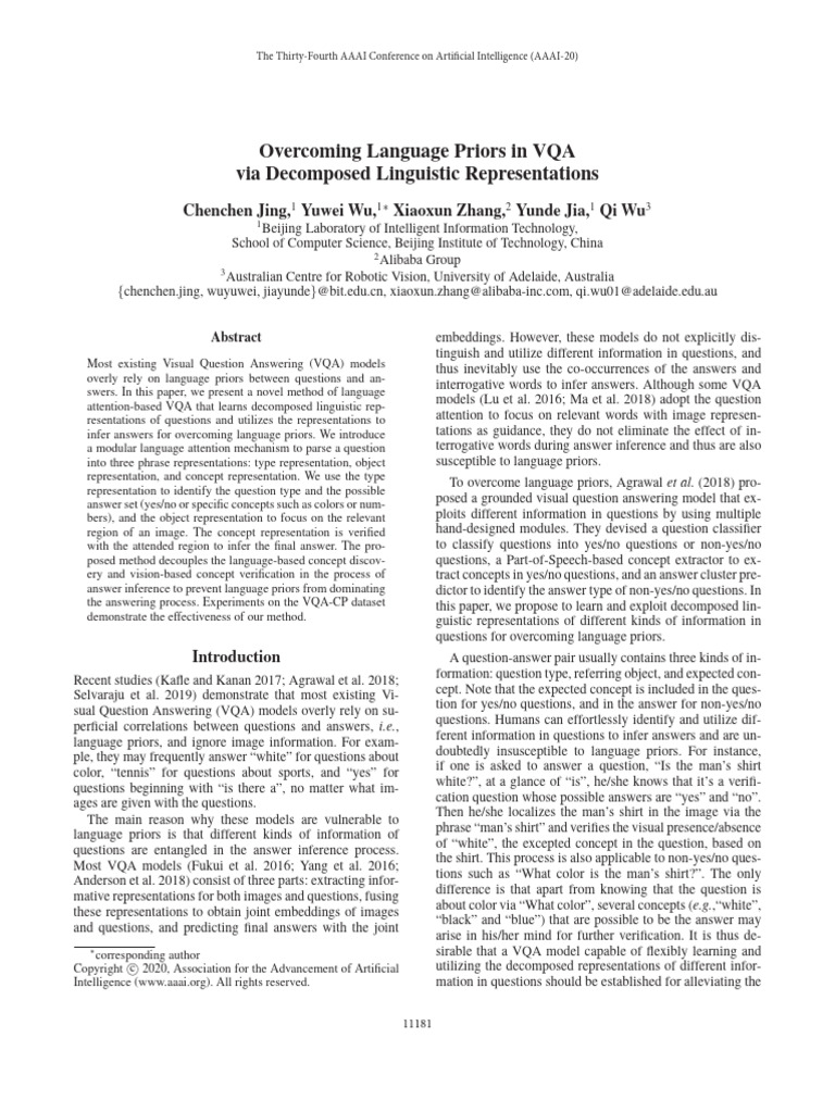 Overcoming Language Priors in VQA Via Decomposed Linguistic Representations | PDF | Question ...
