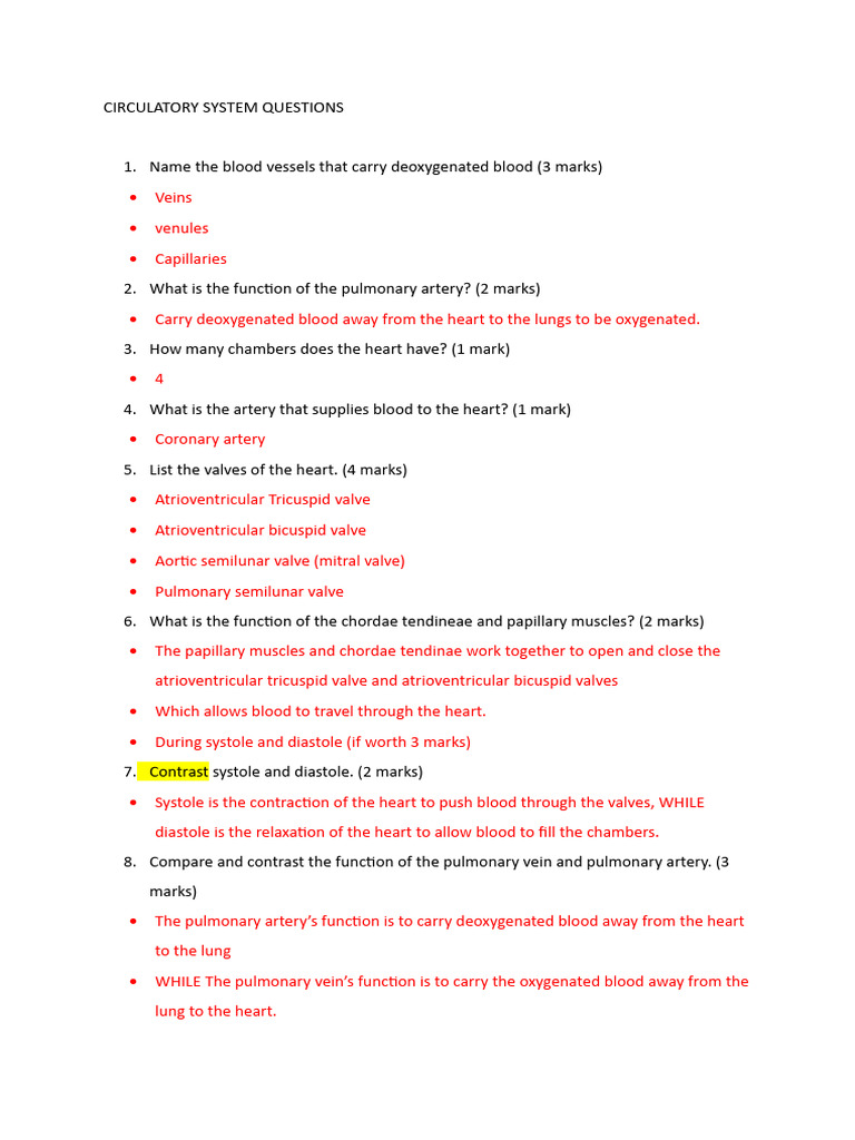 Circulatory System Questions | Download Free PDF | Heart Valve | Heart