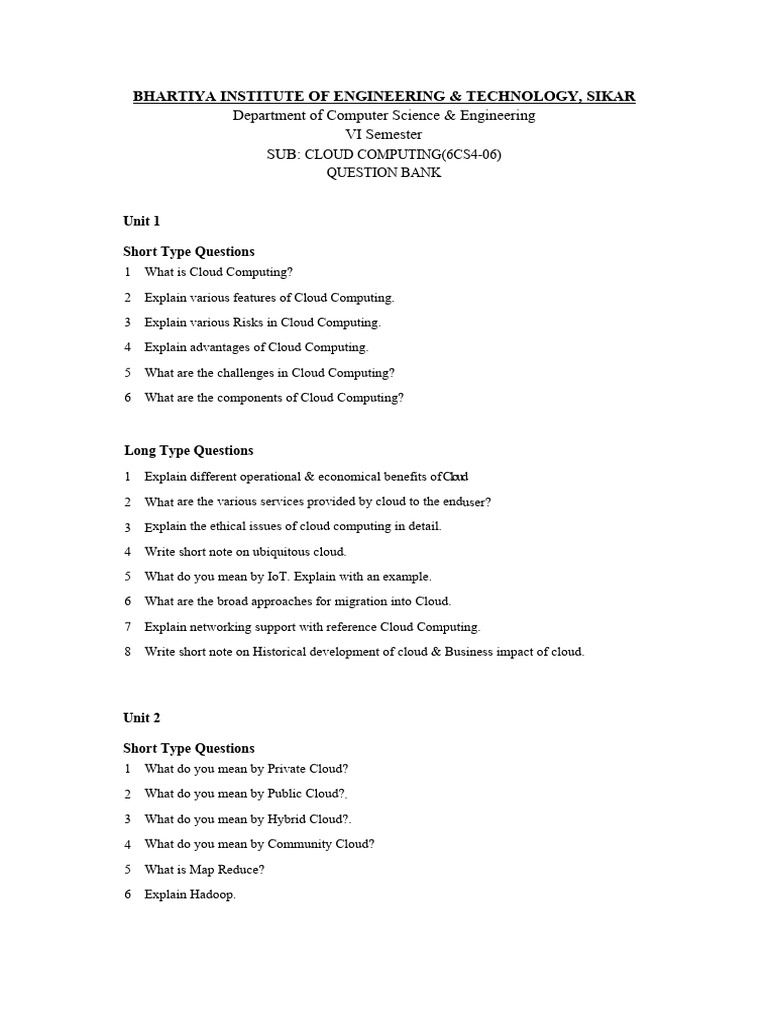 4901373993question Bank (CLC) | PDF | Cloud Computing | Virtualization