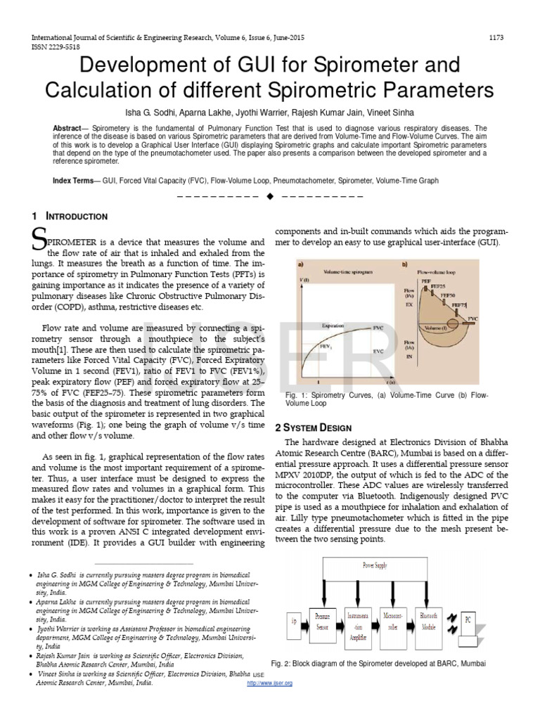 Development of GUI For Spirometer and Calculation of Different ...