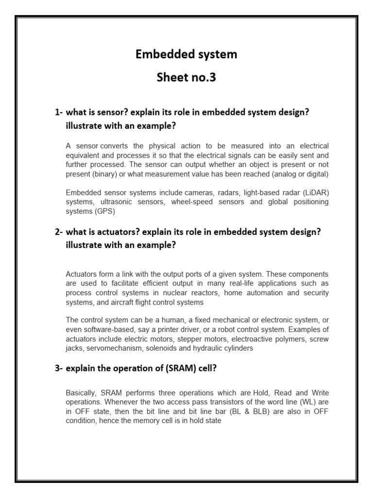 Embedded System Sheet 3 | PDF | Embedded System | Actuator