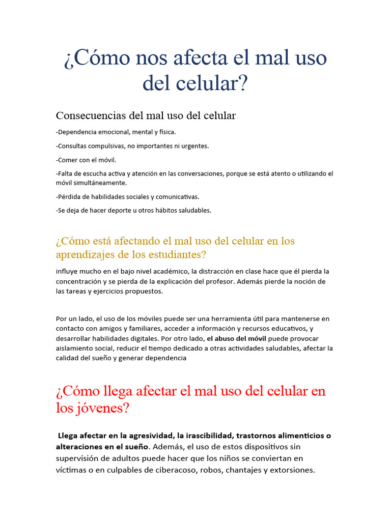 Cómo nos afecta el mal uso del celular | PDF