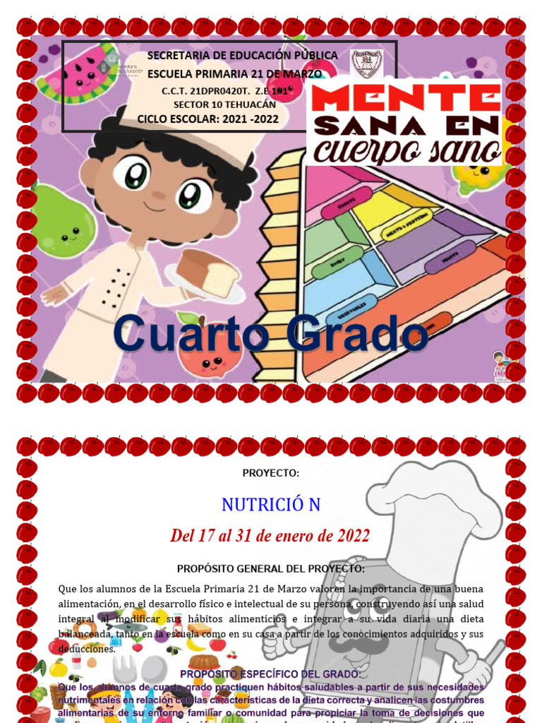 Proyecto Nutrición en Escuela Primaria | PDF | Alimentos | Aprendizaje