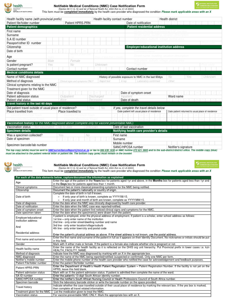 NMC Case Notification Form NOTIFICATION PAGE v2 Final-Mar2018 | PDF ...