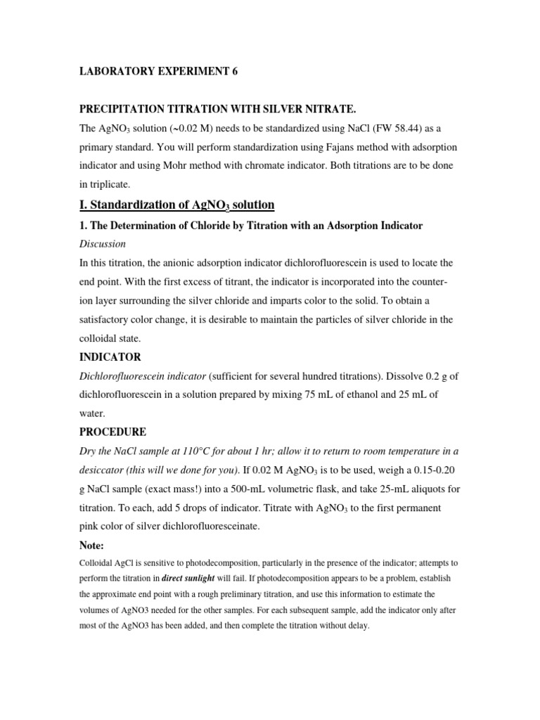 I. Standardization of Agno Solution: Laboratory Experiment 6 | PDF ...