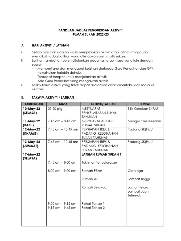 Jadual Latihan Rumah | PDF