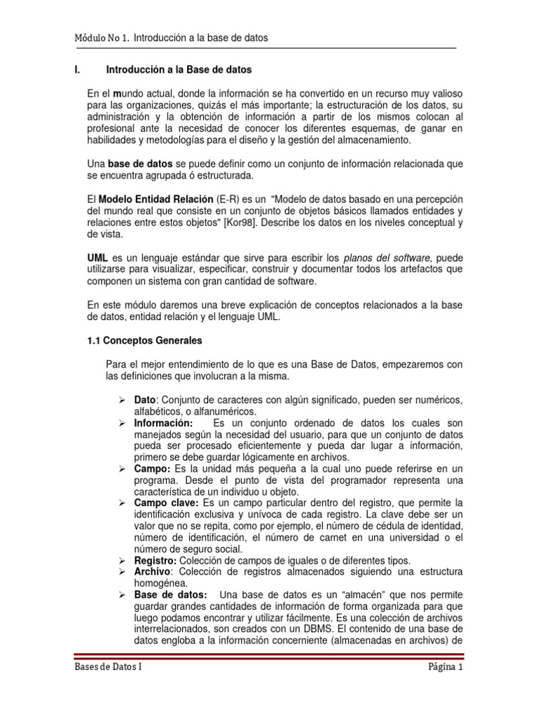 Modulo IIntroduccion BD | PDF | Lenguaje de modelado unificado | Bases de datos