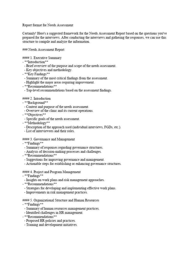 Needs Assessment Report Framework | PDF | Needs Assessment | Governance