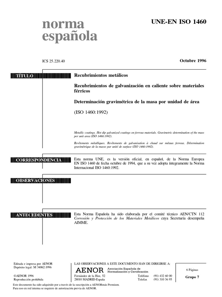Norma Española: UNE-EN ISO 1460 | PDF | Agua