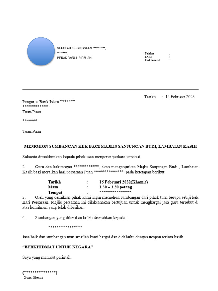 Contoh Surat Mohon Sumbangan | PDF