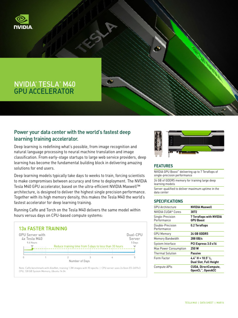 Tesla M40 24GB Print Datasheet LR | Download Free PDF | Graphics ...