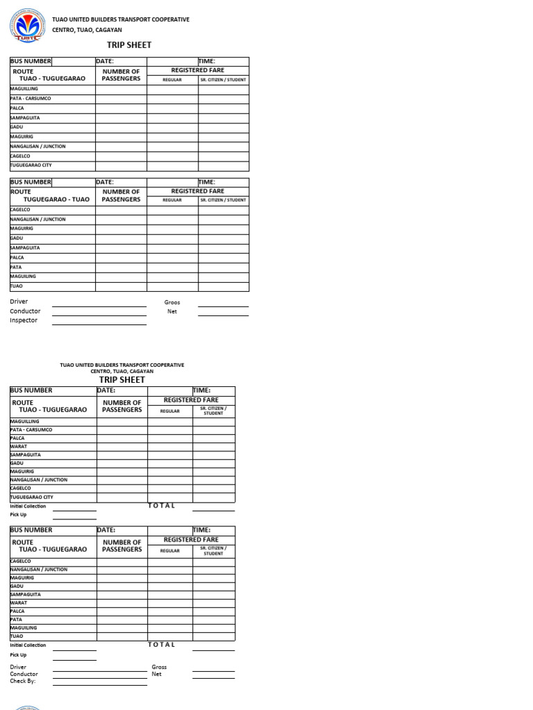 Trip Sheet | PDF | Fare | Public Transport