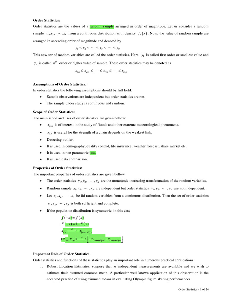 Order Statistics 2 Pdf Probability Distribution Mathematical Analysis
