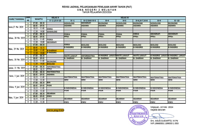 Revisi Jadwal Pat 2023-2024 | PDF