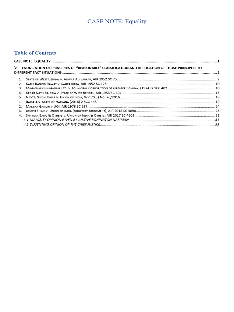 Case Note - Equality (Article 14) | PDF | Criminal Procedure In South ... Case Note - Equality (Article 14) | PDF | Criminal Procedure In South ...