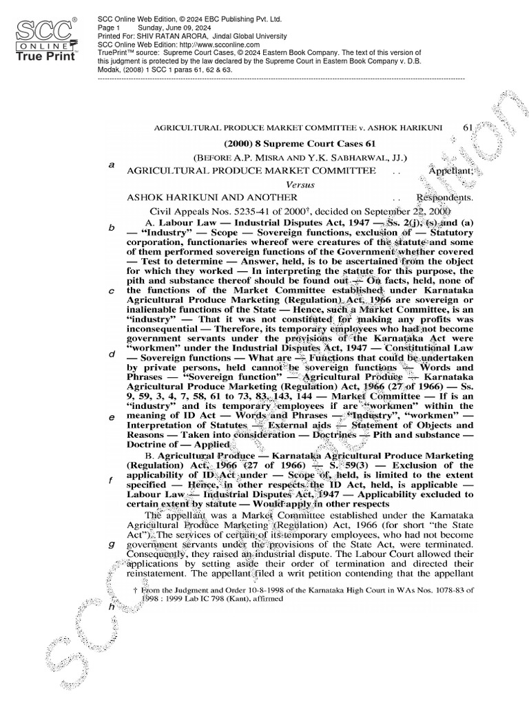 Agricultural Produce Market Committee V Ashok Harikuni (2000) 8 SCC 61 ...