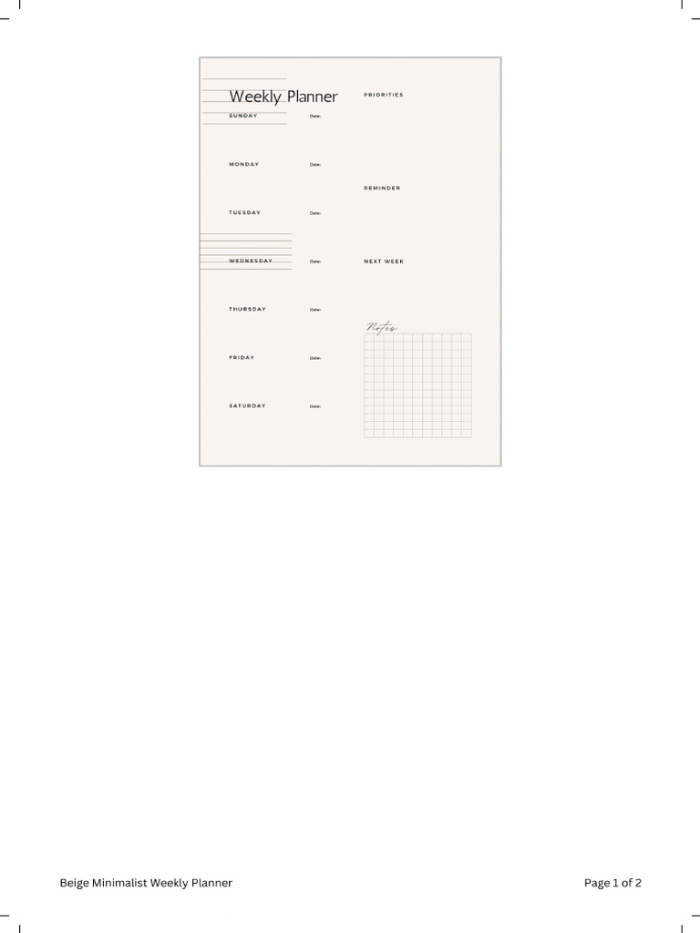 Beige Minimalist Weekly Planner | PDF