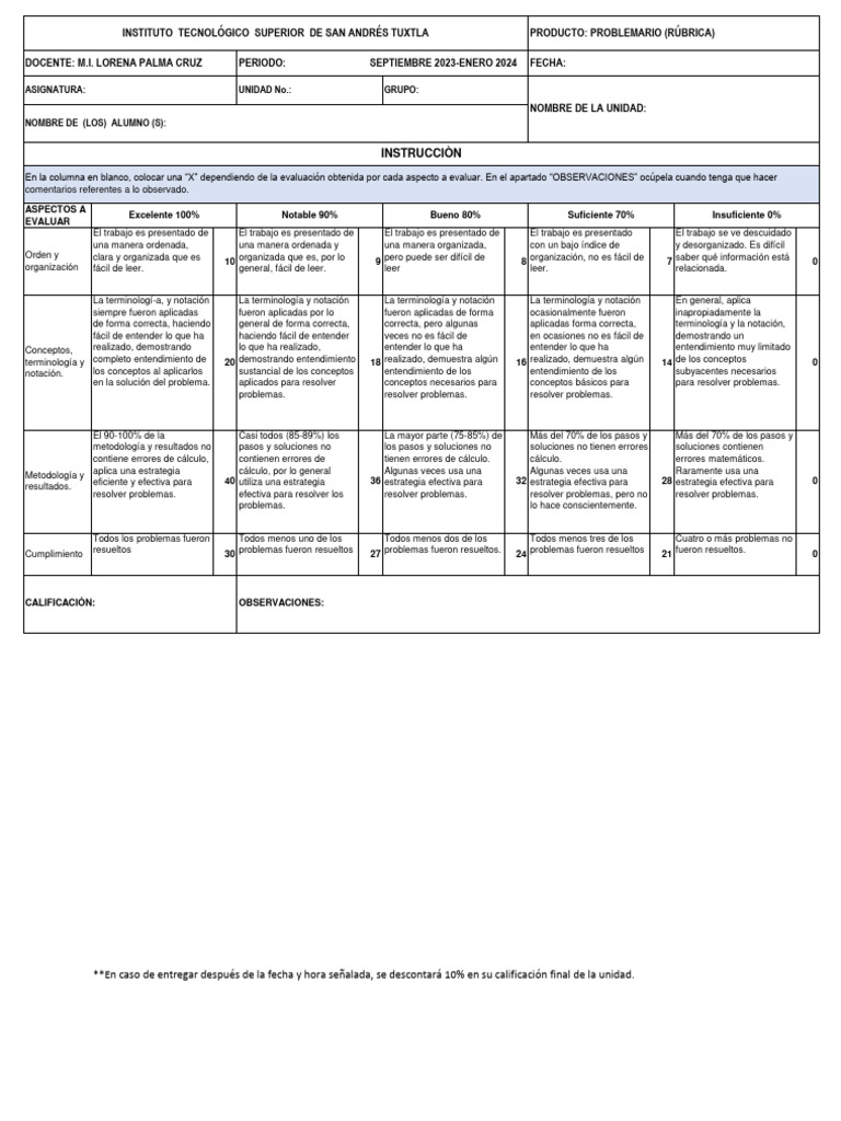 LISTAS DE COTEJO problemario | PDF