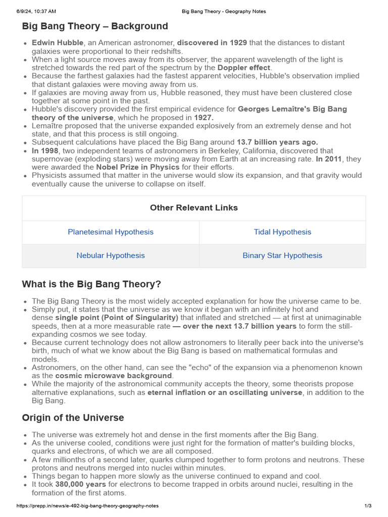Big Bang Theory - Geography Notes | PDF | Big Bang | Universe