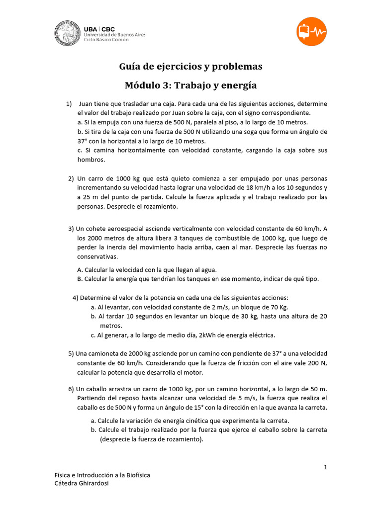 MÓDULO 3. Guía de Ejercicios y Problemas (2024) | PDF | Fuerza | Fricción