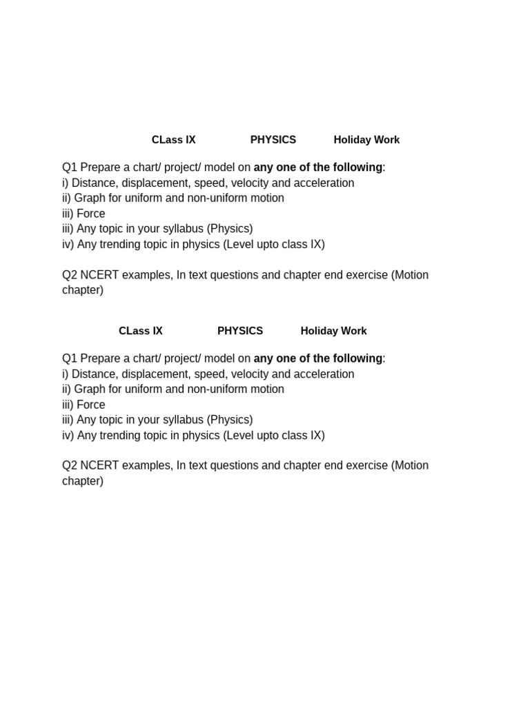 Holiday Work 2024 Kvs | PDF