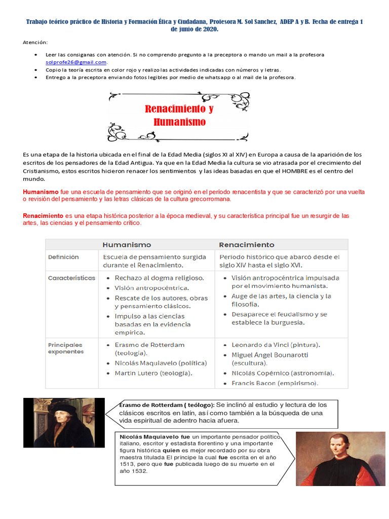 Humanismo, Renacimiento y Edad Moderna Trabajo Teórico Práctico de ...