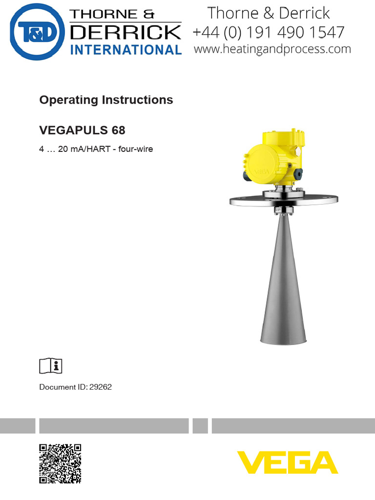 VEGA Level Sensor VEGAPULS 68 Radar Level Sensor Operating Instructions ...