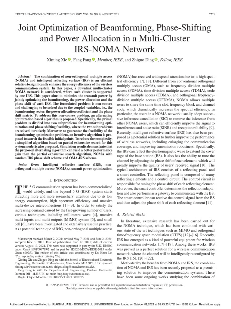 Joint Optimization Of Beamforming Phase Shifting And Power Allocation In A Multi Cluster Irs
