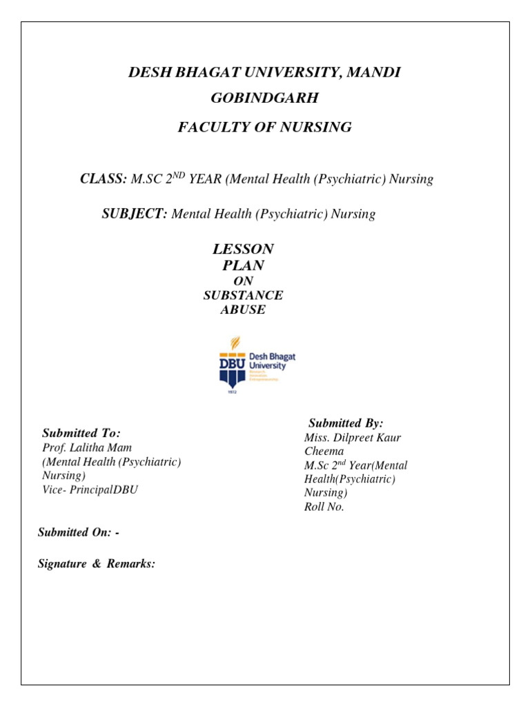 LESSON PLAN ON SUBSTANCE ABUSE(1) (2) | PDF | Psychoactive Drugs ...