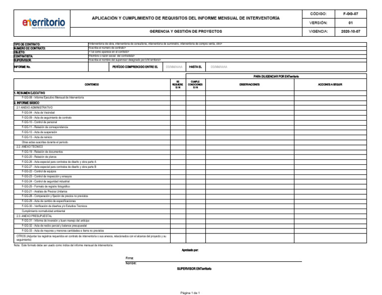 Informe Mensual de Interventoría | PDF