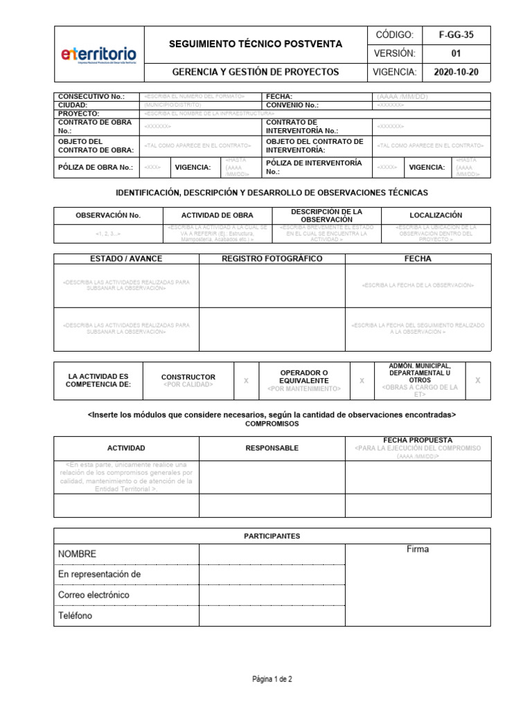 Seguimiento Técnico Postventa: Código: Versión: Vigencia | PDF