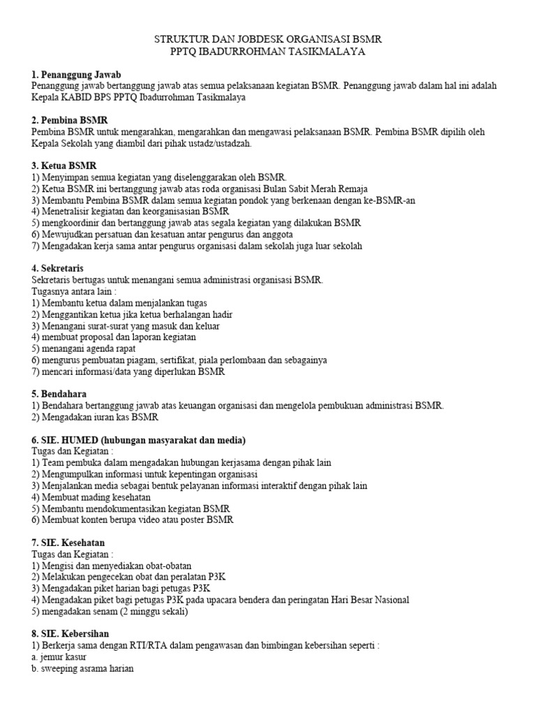 Jobdesk Struktur BSMR | PDF