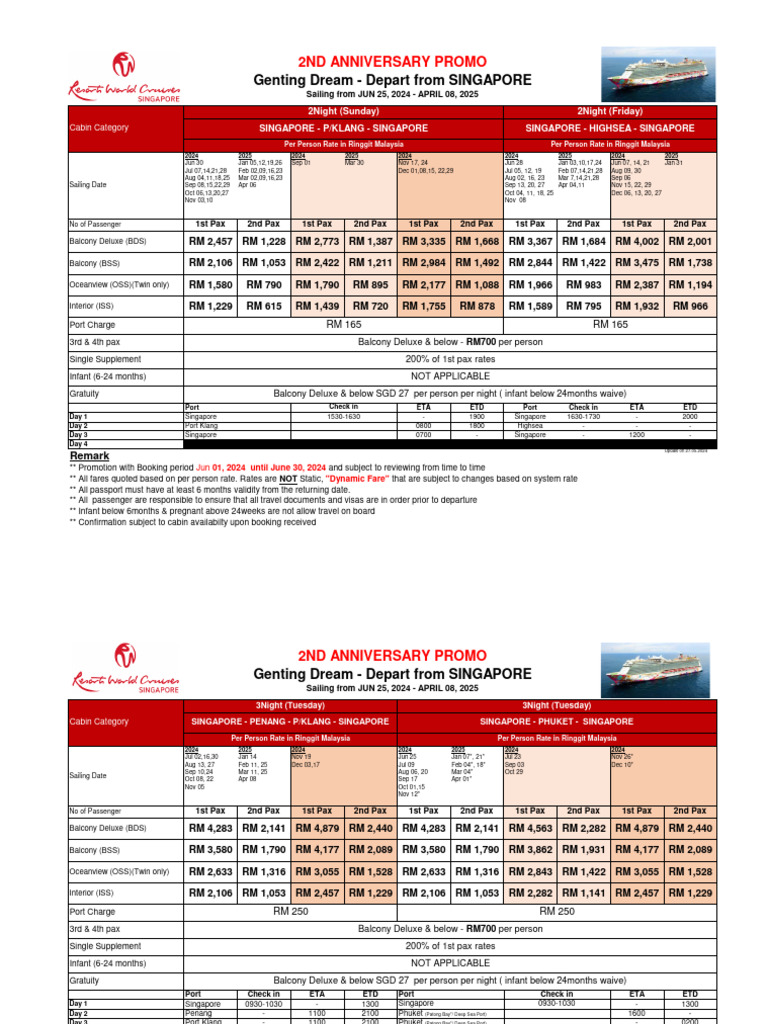 Genting Dream Sailing Schedule & Rates | PDF | Government And ...