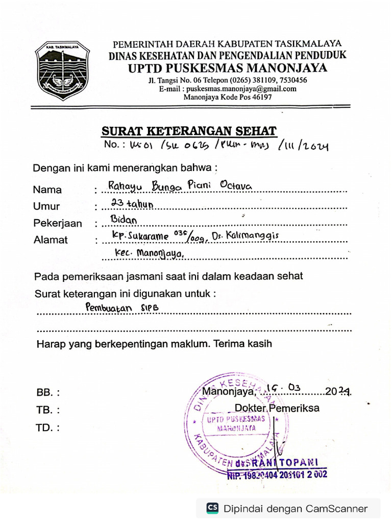 Scan PDF Surat Sehat Rahayu Bungaa | PDF