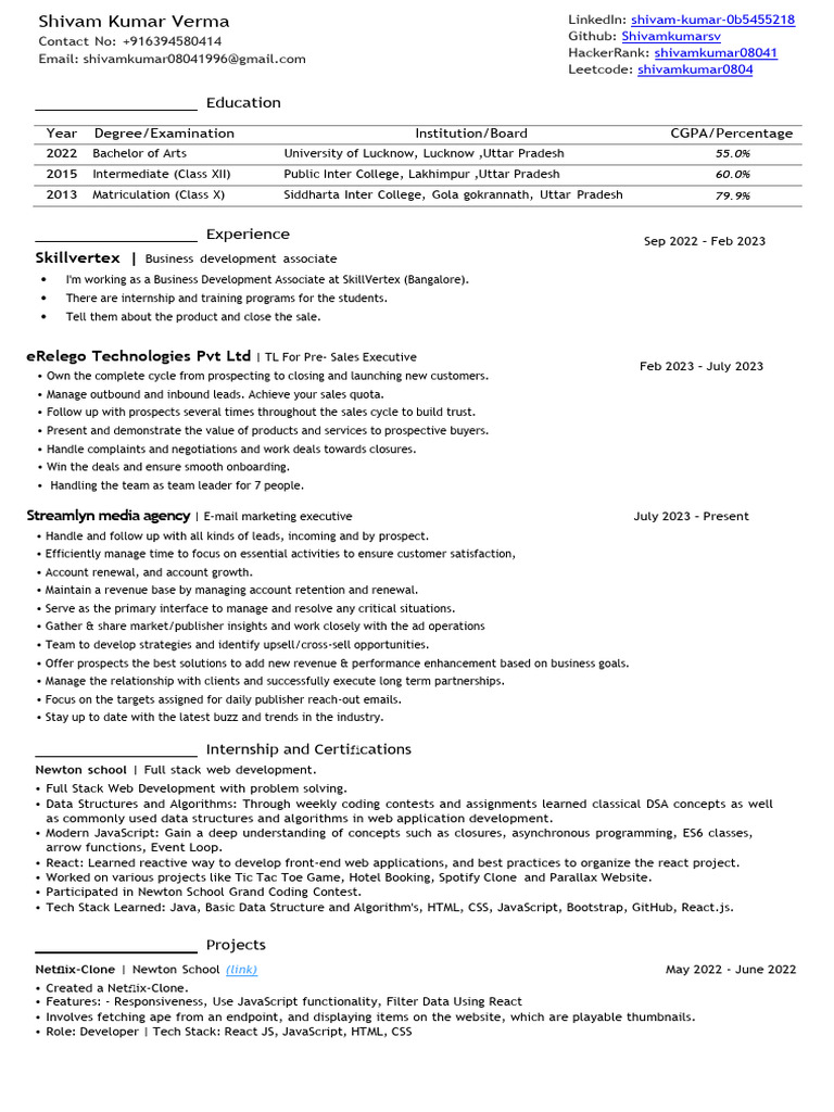 Resume - Shivam Kumar-3 | Download Free PDF | Java Script | Web Development