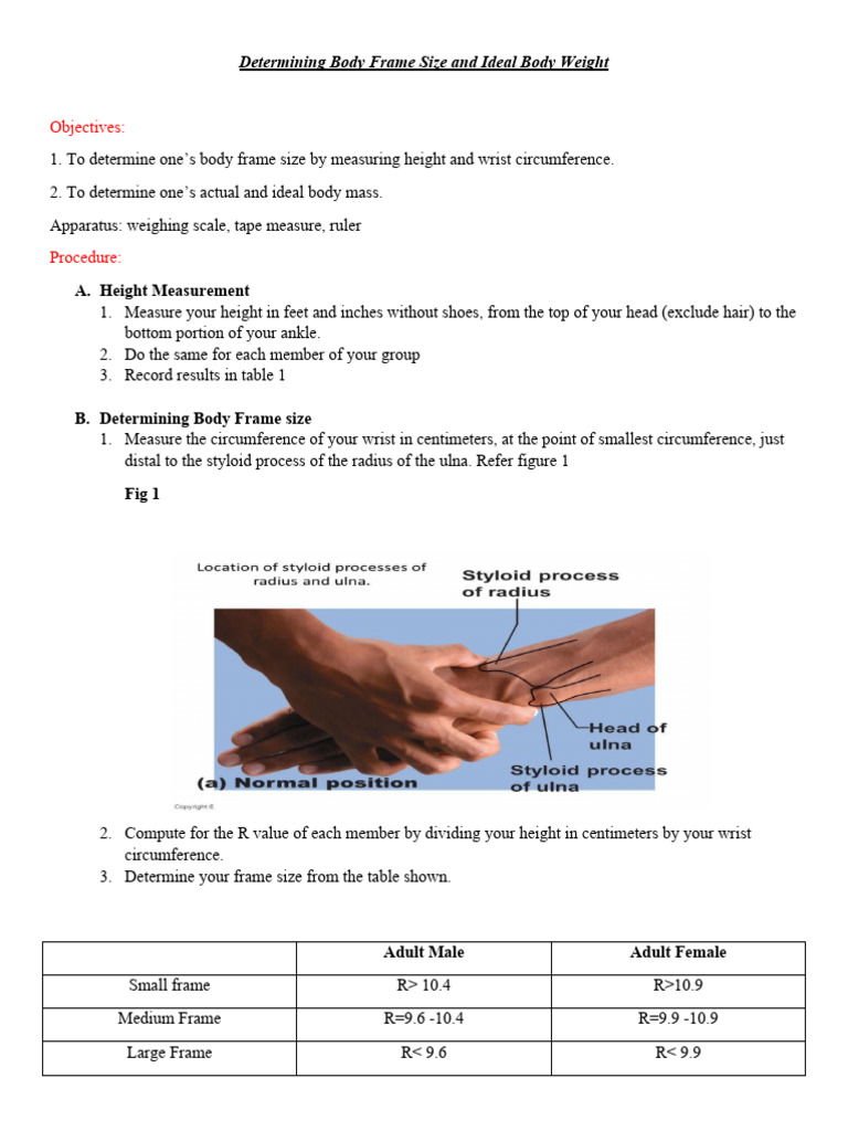 Determining Body Frame Size and Ideal Body Weight | PDF | Weight ...