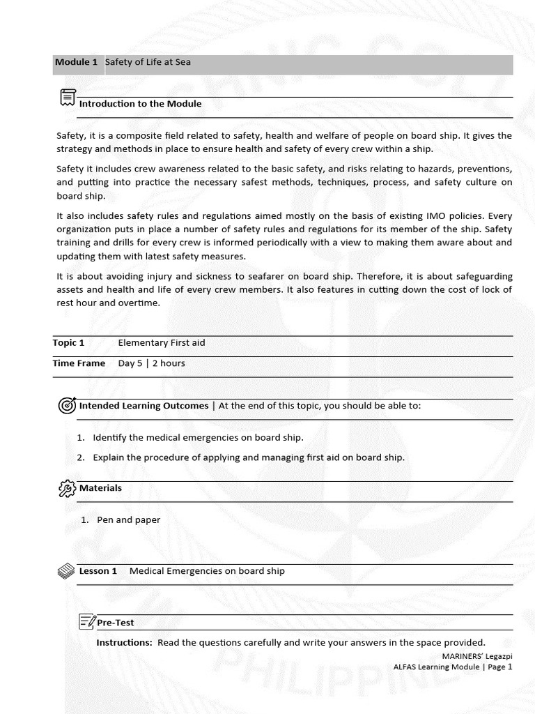MODULE 1 - SOLAS | Download Free PDF | First Aid | Cardiopulmonary ...
