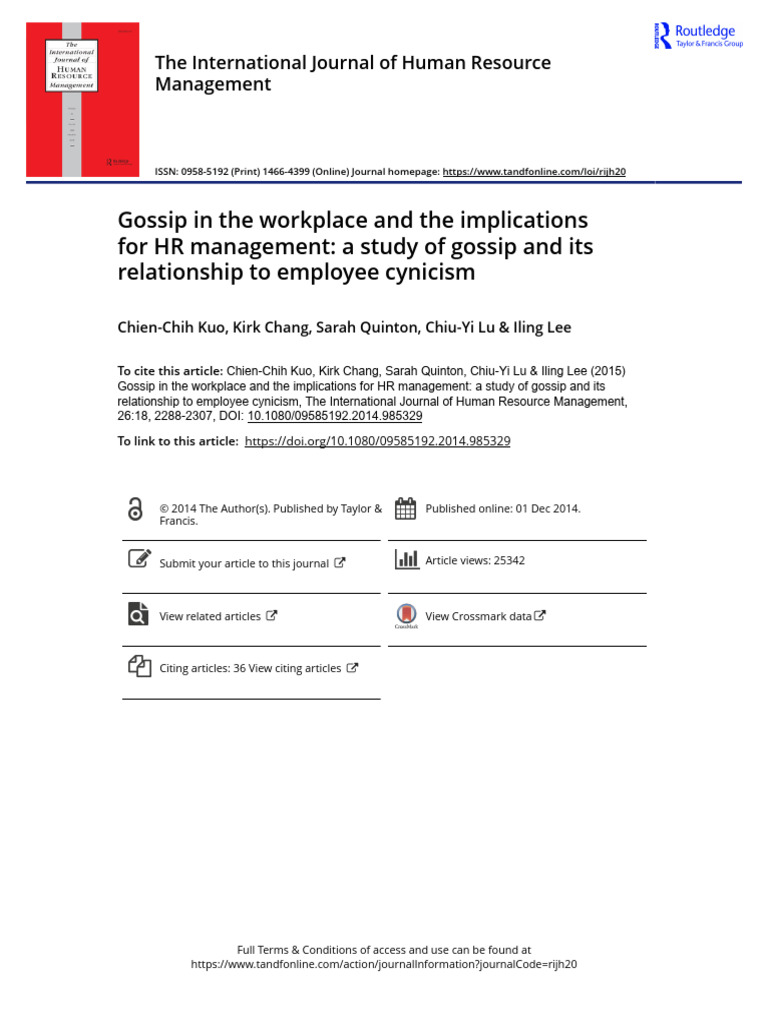 Gossip in The Workplace and The Implications For HR Management A Study ...