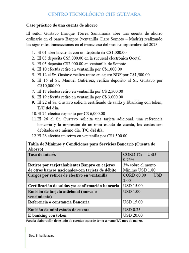 Ejercicio Elaboracion de Estado de Cuenta Cta. de Ahorro | PDF | Bancos | Tarjeta de débito