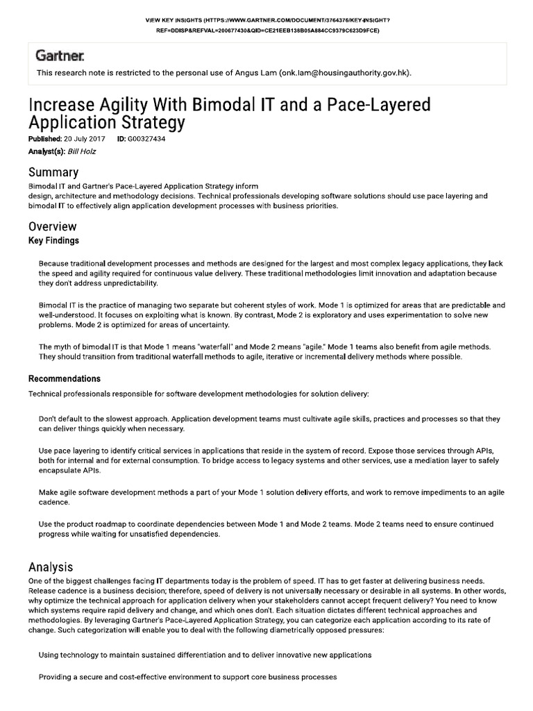 Increase Agility With Bimodal IT and A Pace-Layered Application Strategy | PDF