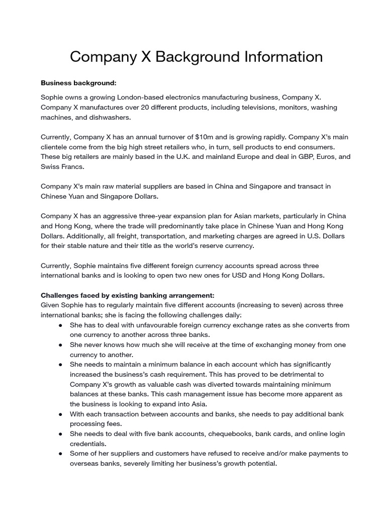Company X Background Information | PDF | Renminbi | Banks