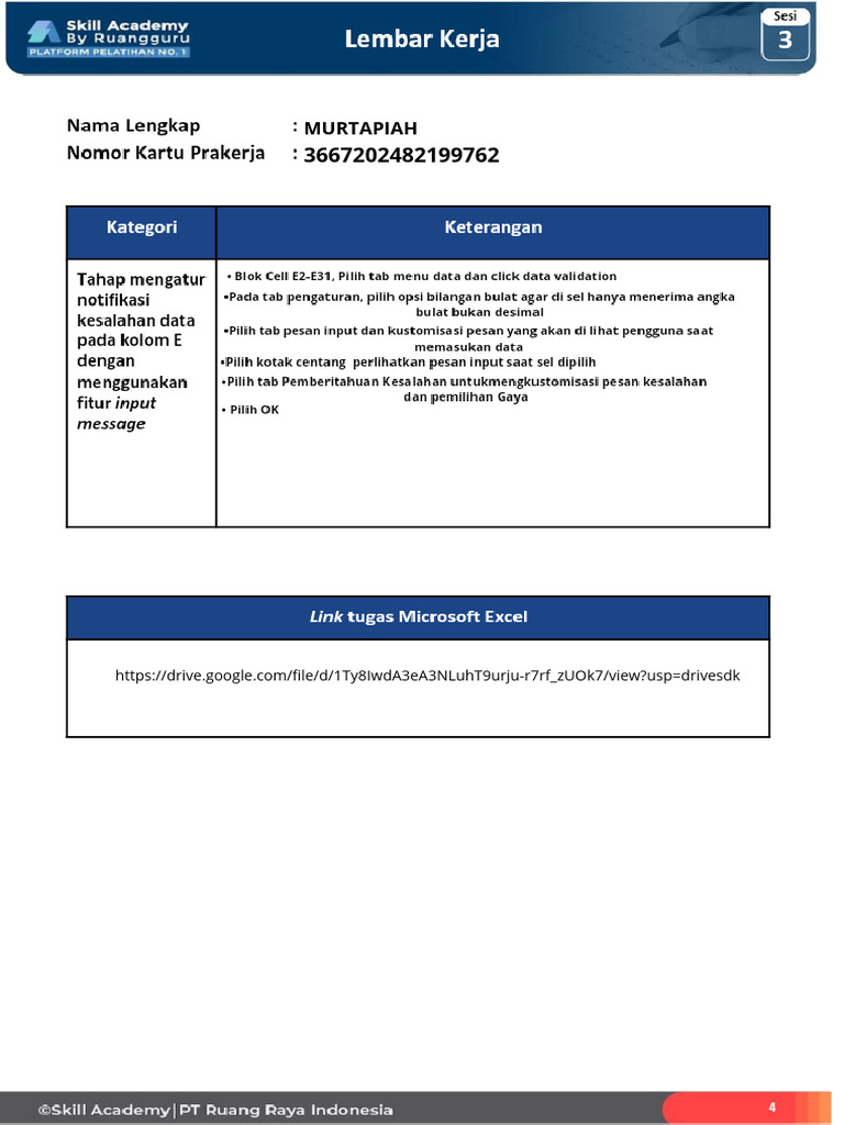 TPM 1 Menggunakan Formula Sederhana Excel - (MURTAPIAH) | PDF