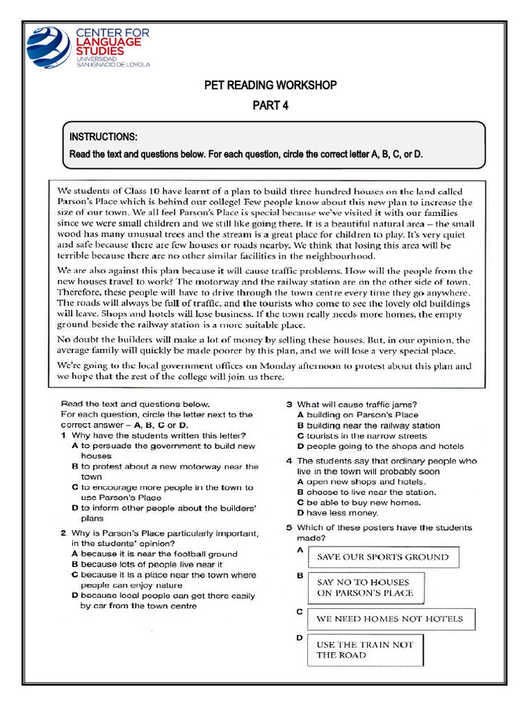 Pet Reading Part 4 Multiple Choice | PDF