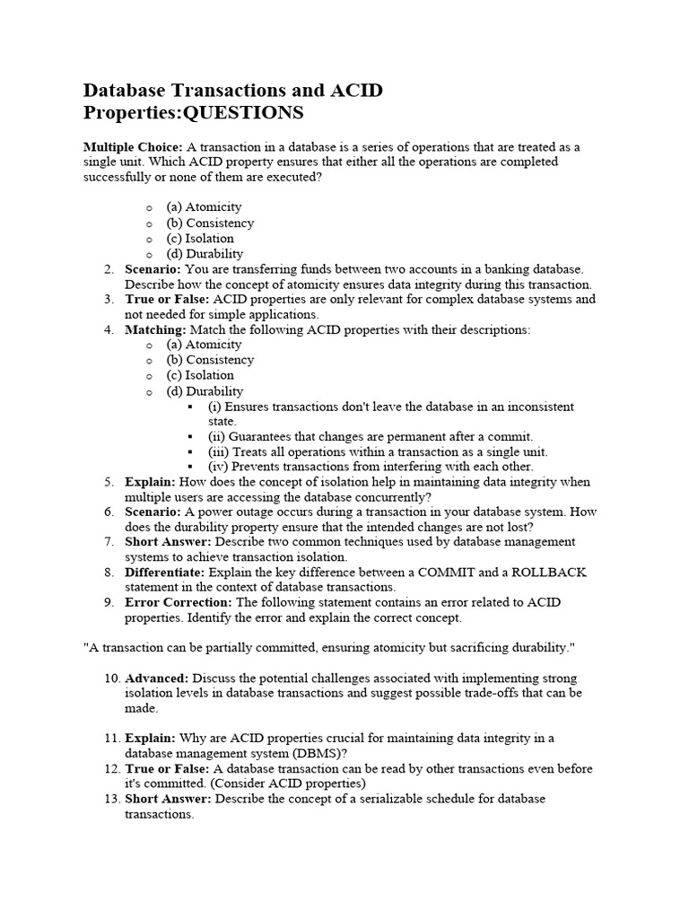 ACID Properties in Database Transactions | PDF | Acid | Database ...