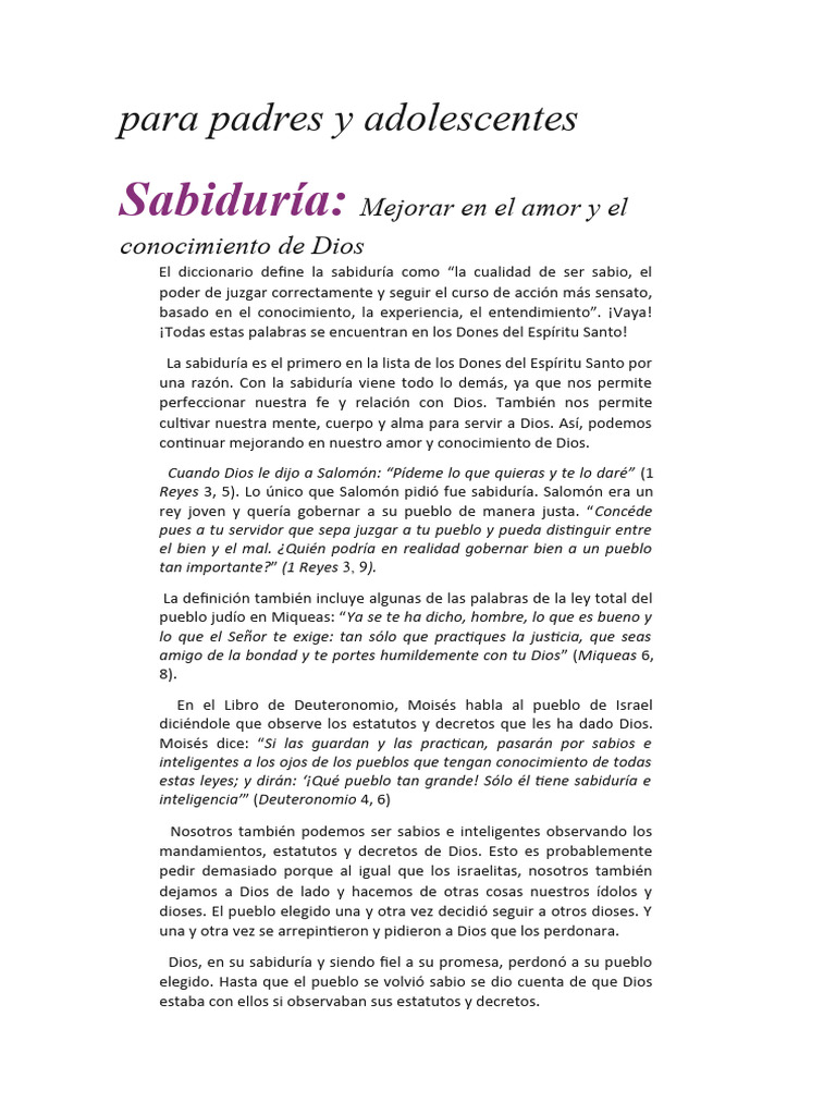 Sabiduría y Amor en Dios para Jóvenes | PDF | Sabiduría | Dios