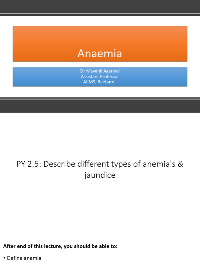 Lecture 6 And 7 Anaemia Pdf Anemia Red Blood Cell