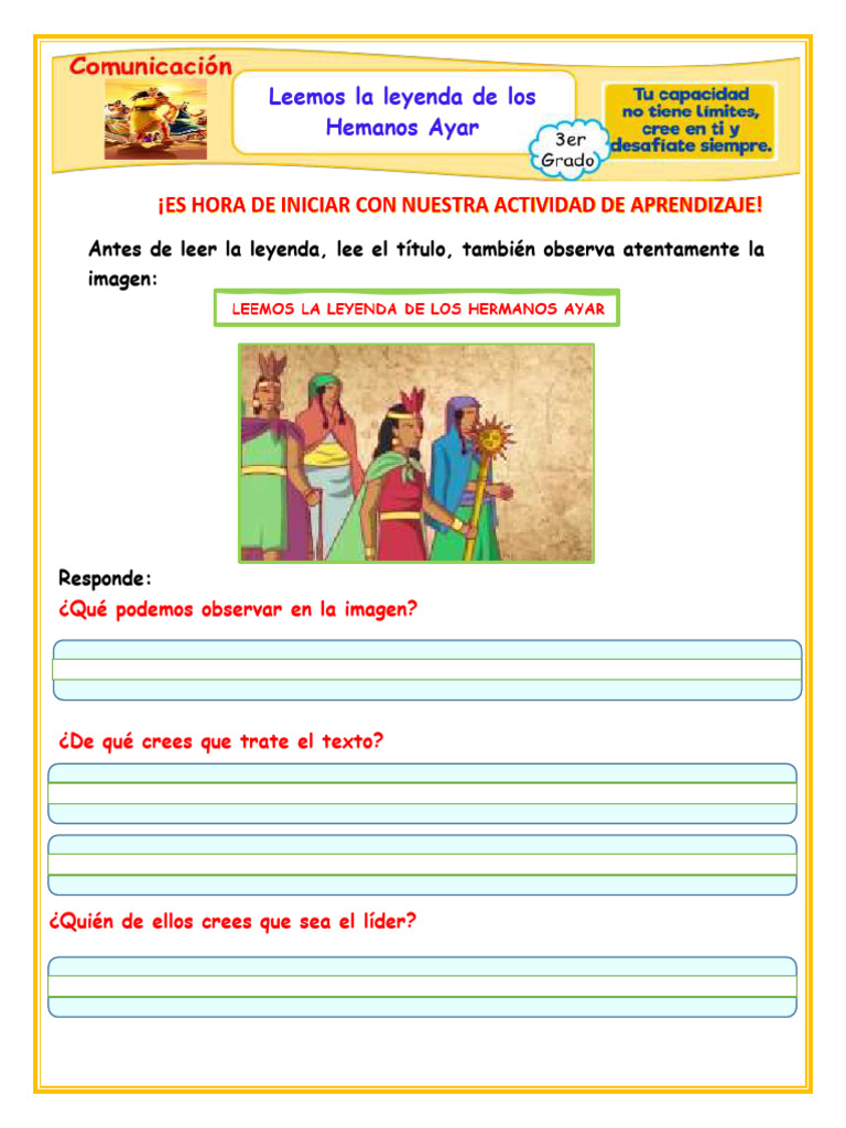 Ficha Comunicacion - La Leyenda de Los Hermanos Ayar | PDF | Imperio Inca