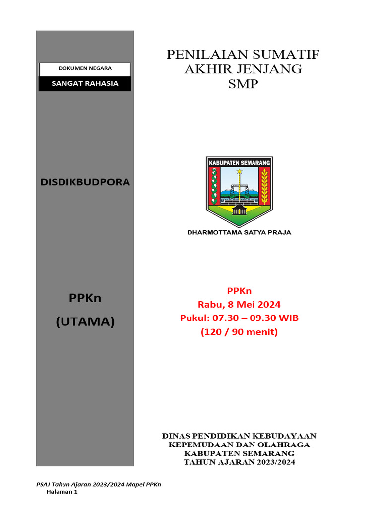 SOAL PSAJ UTAMA PPKN TA 2023-2024 | PDF